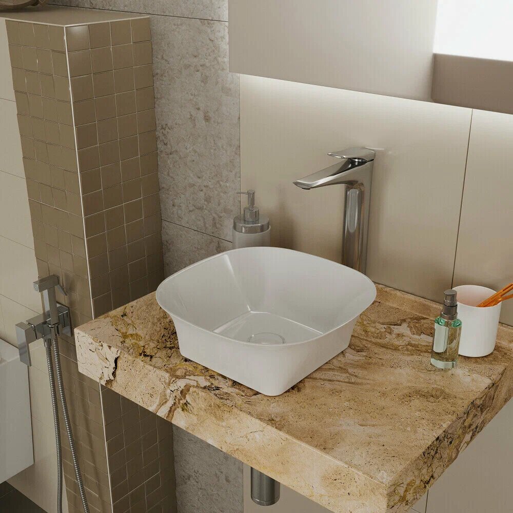 Раковина для ванной/ Раковина накладная D&K Berlin (DT1431016), 305*305*105мм, без перелива, чаша квадратная, белая, фарфоровая