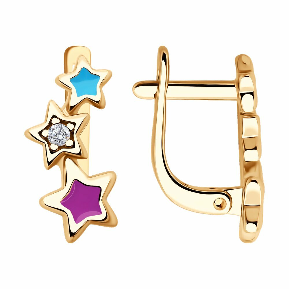 Серьги, серебро, 925 проба, эмаль, фианит