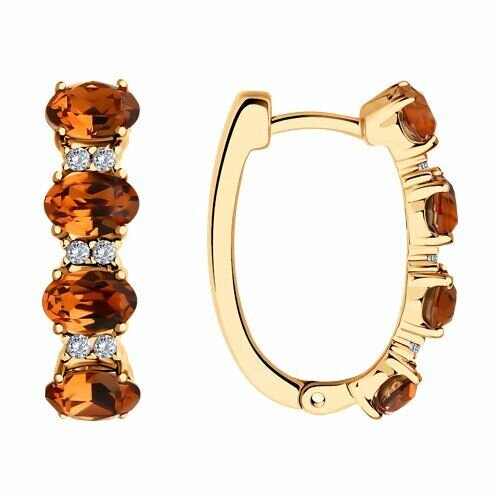 Серьги, серебро, 925 проба, золочение, кристаллы Swarovski