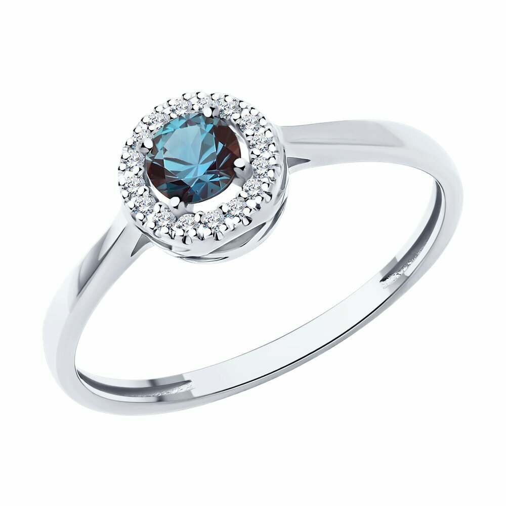 Кольцо, белое золото, 585 проба, бриллиант, александрит синтетический