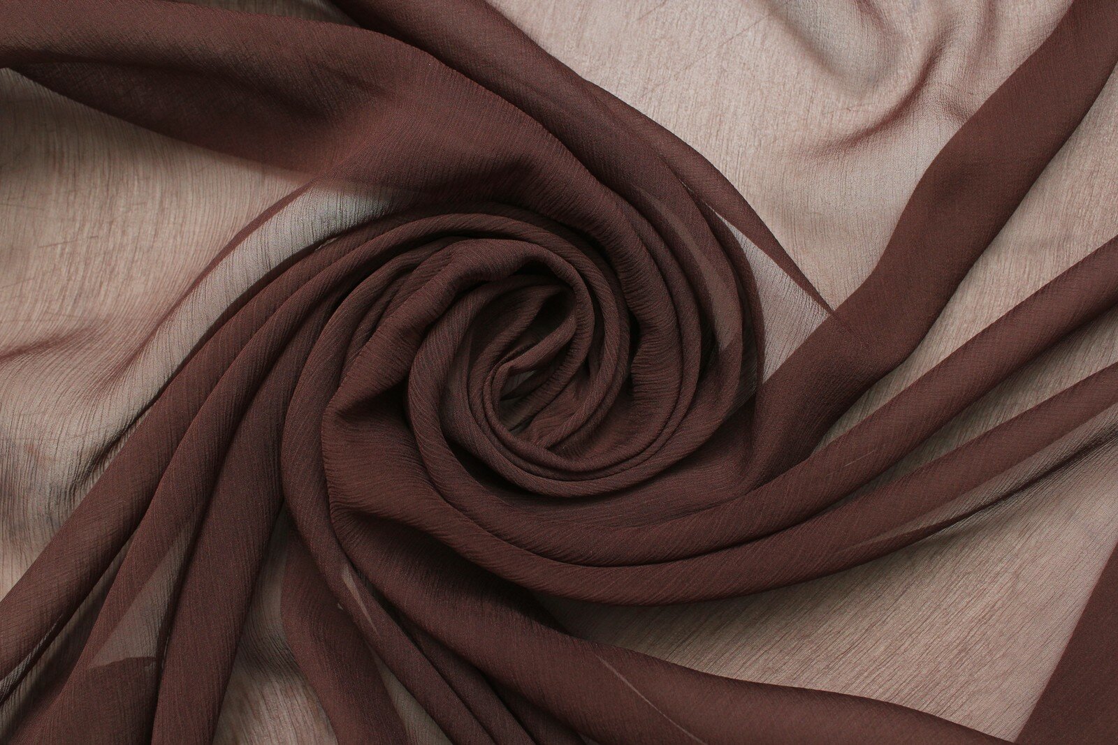 Ткань Шёлковый шифон-креш тёмно-коричневый, ш128см, 0,5 м