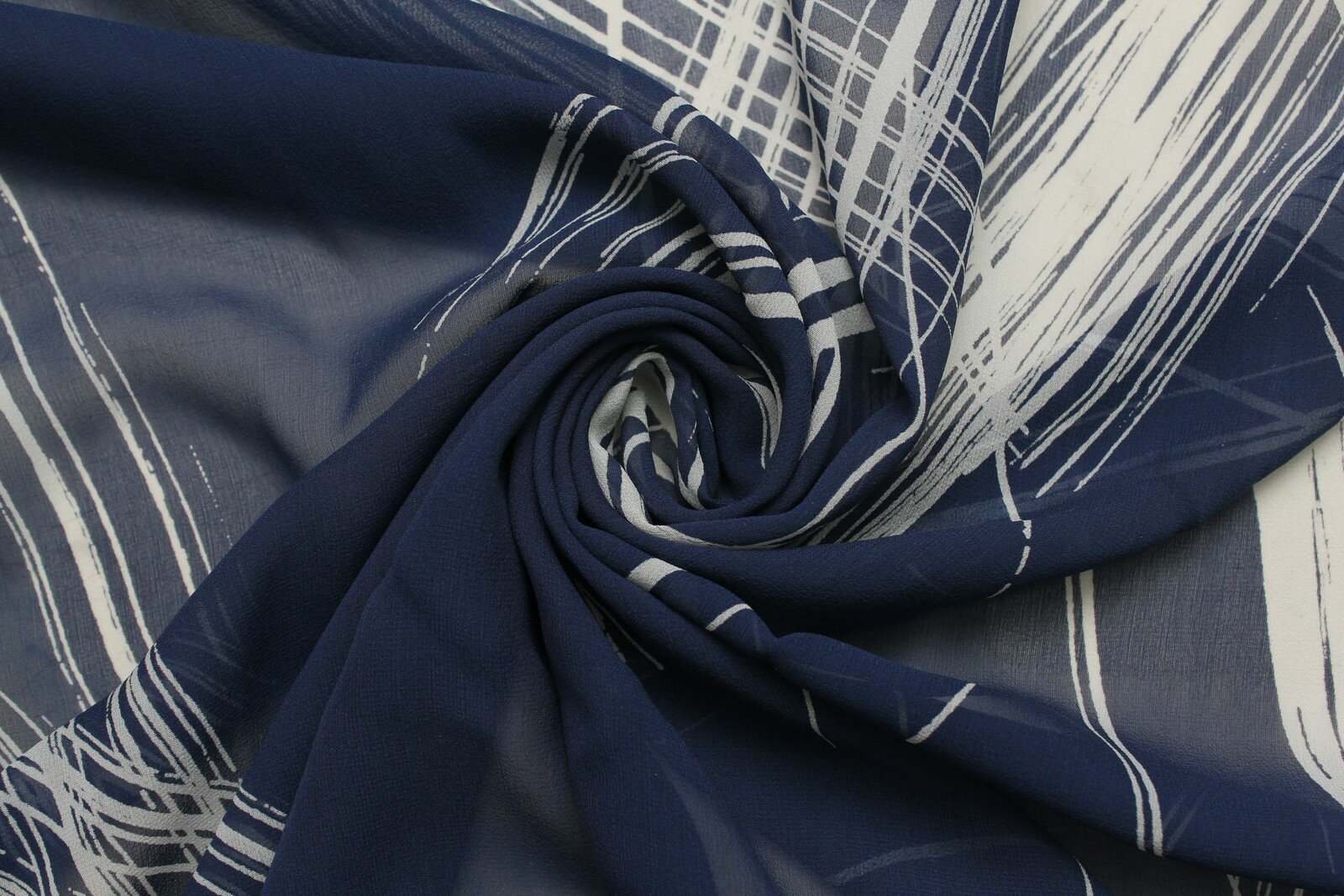 Ткань Шёлковый жоржет тёмно-синий с серым узором , ш138см, 0,5 м