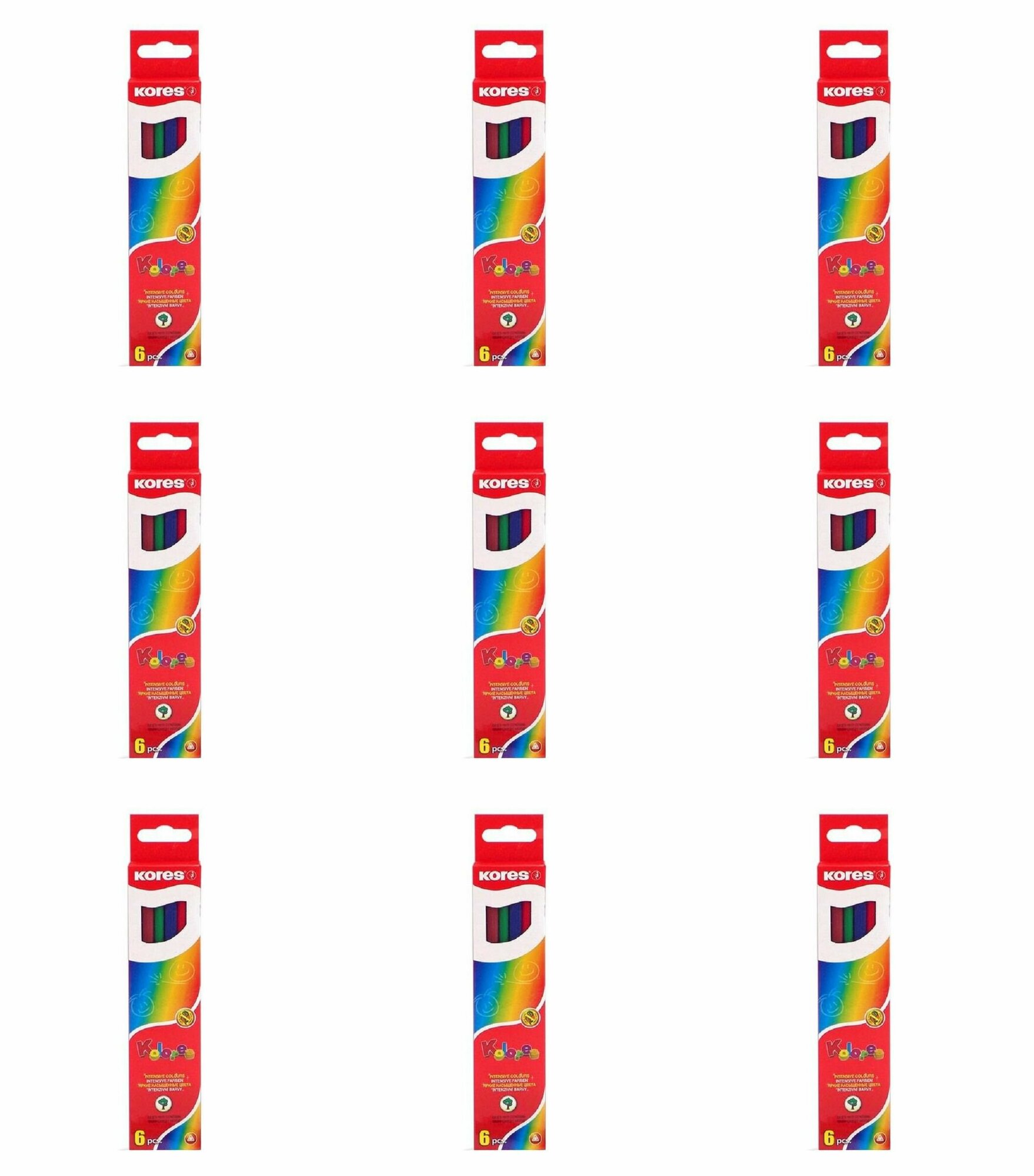 Kores Карандаши цветные, 6 цветов, 3-грани, 9 уп