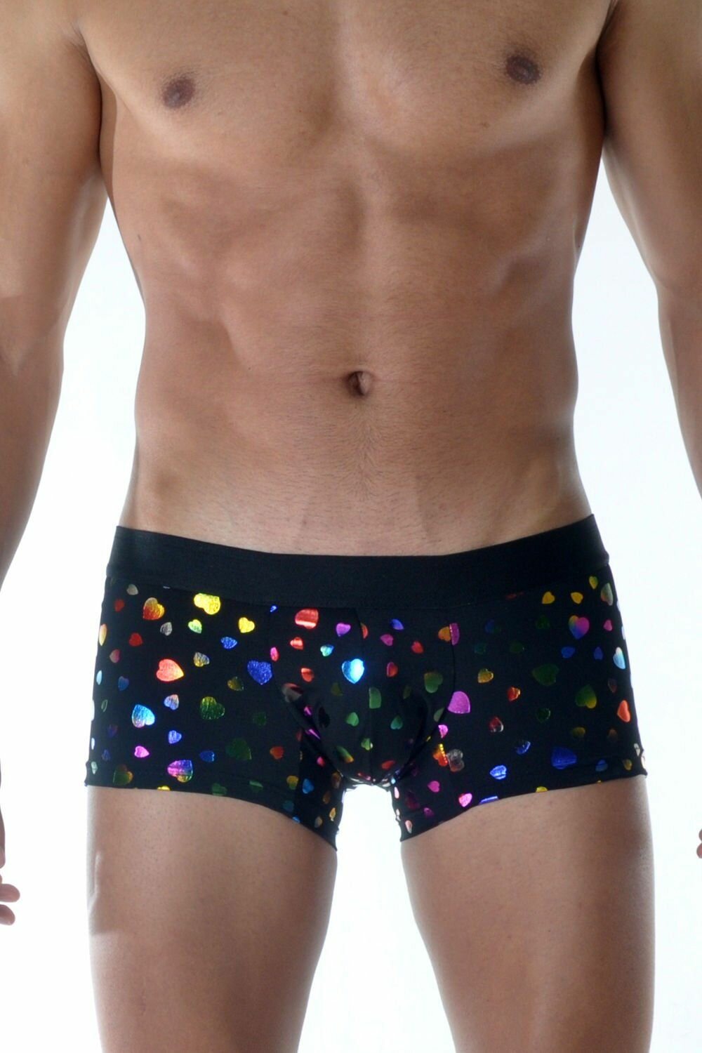 Мужские трусы-боксеры с разноцветными блестящими сердцами, L