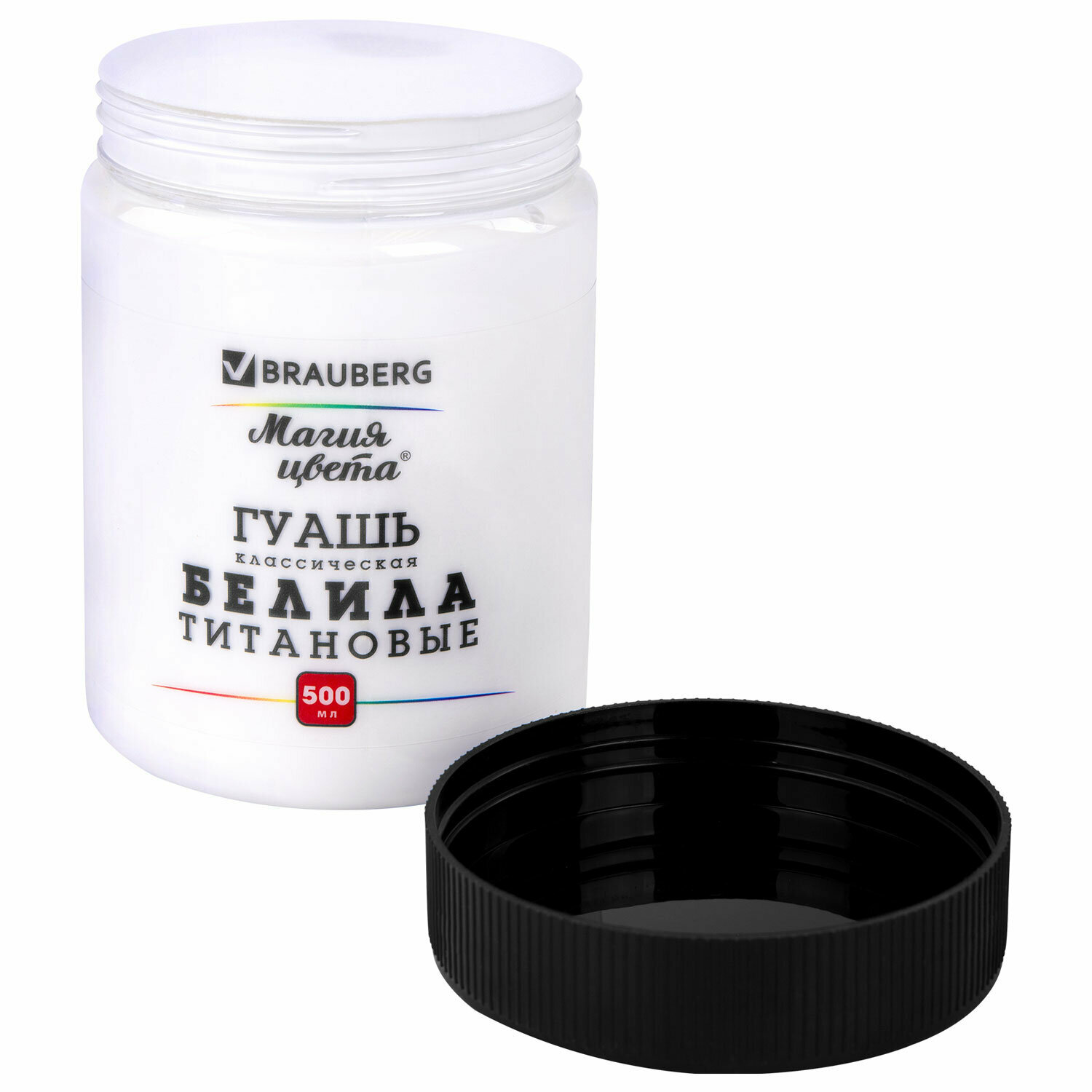 Упаковка 4 шт. Гуашь классическая BRAUBERG "магия цвета" 1 шт, 500 мл, белила титановые, 192387
