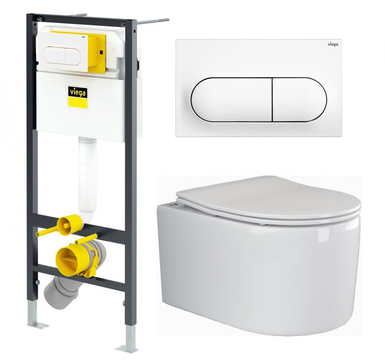 Комплект 3 в 1 инсталляция Viega Prevista 8524.11 + Унитаз подвесной Ceramica Nova Moments CN3003 + кнопка белая
