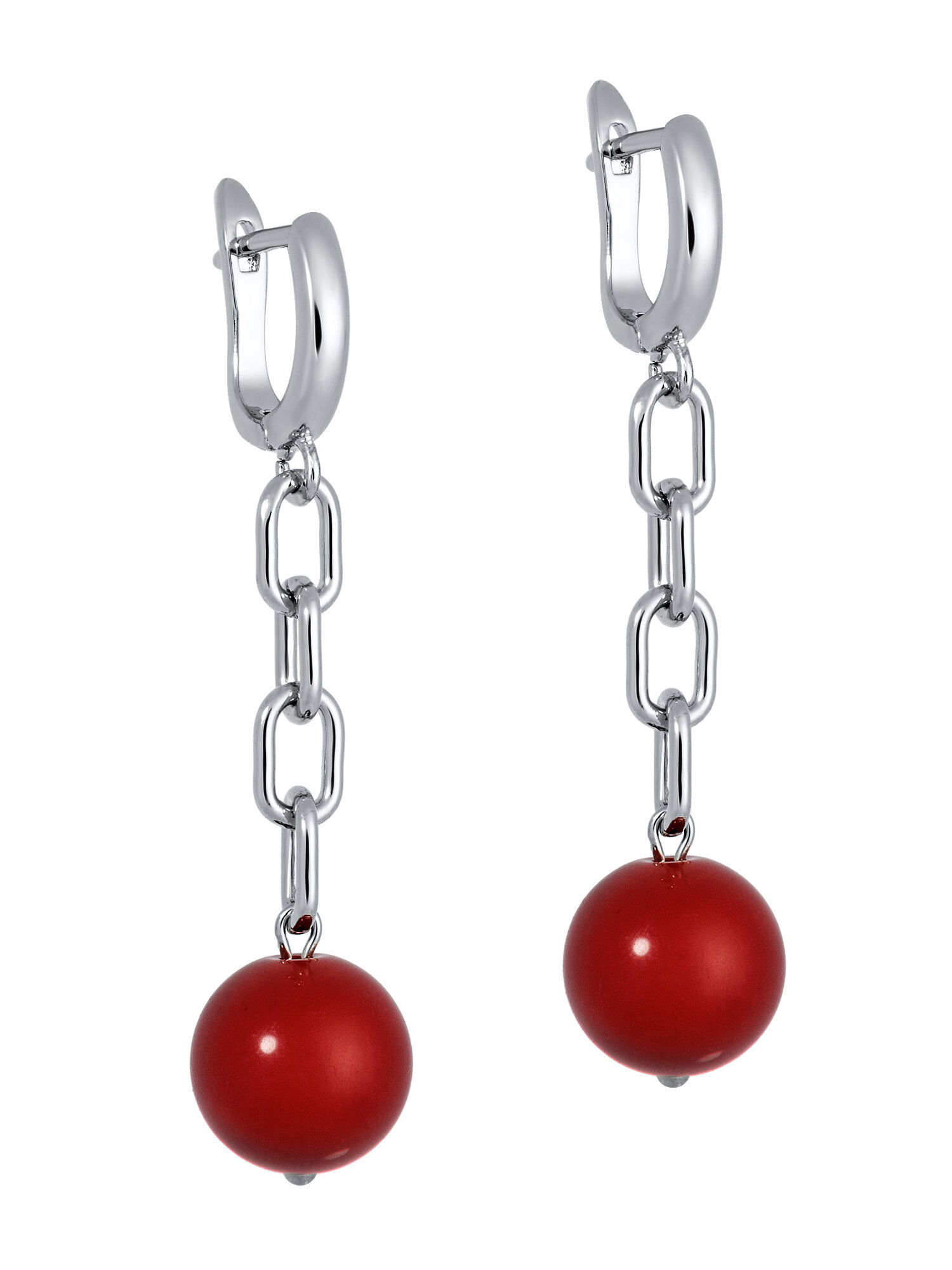 Серьги цепочки, двусторонние, коралл