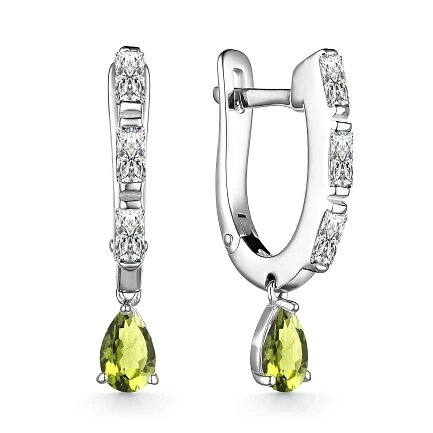 Серьги с подвесками, серебро, 925 проба, хризолит