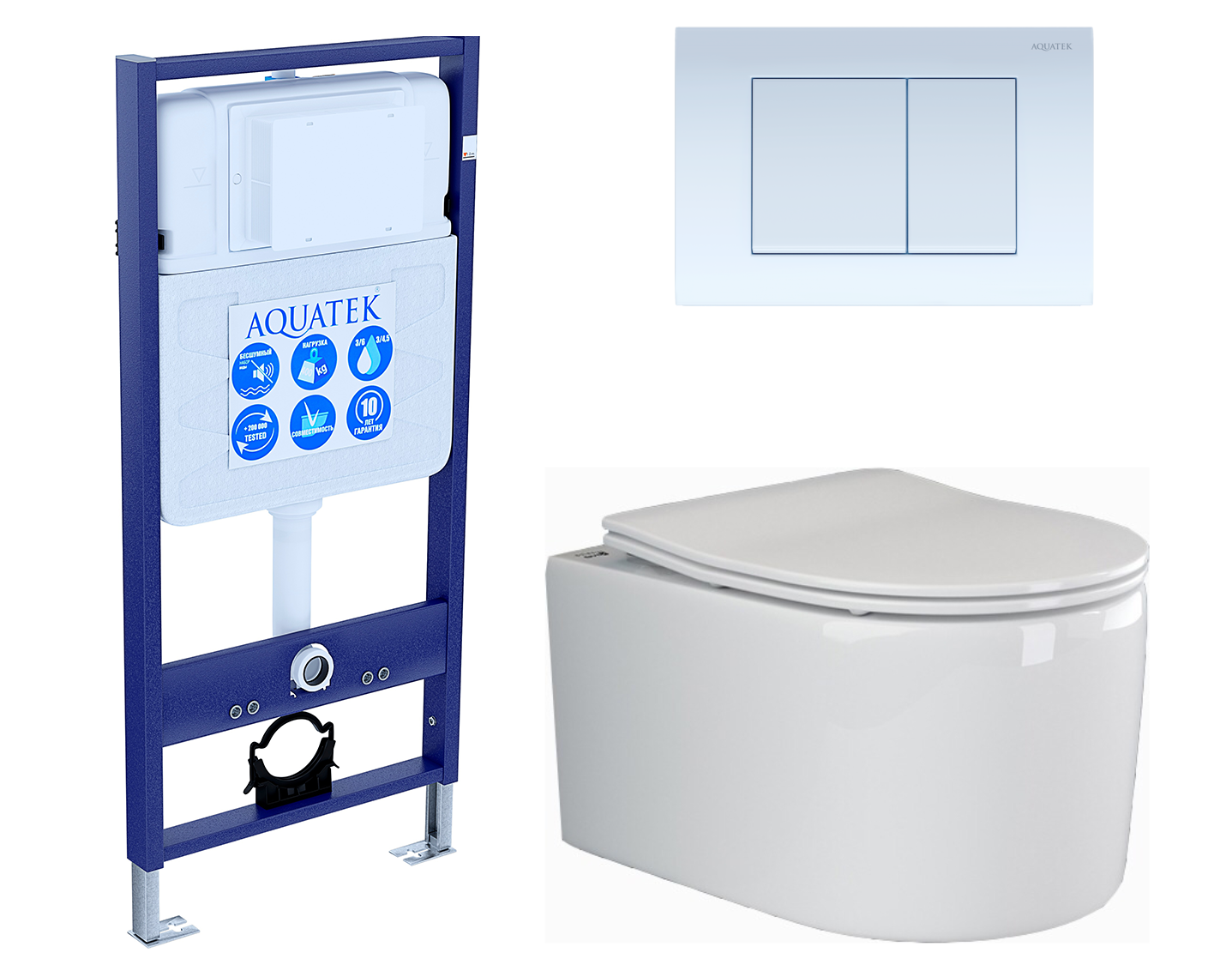 Комплект 3 в 1 инсталляция Акватек Standart 50 + Унитаз подвесной Ceramica Nova Moments CN3003 с кнопкой белой INS-0000012 + CN3003 + KDI-0000009