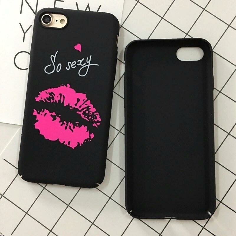 Чехол для айфон iPhone 6 Plus / 6s Plus чёрный с отпечатком губной помады