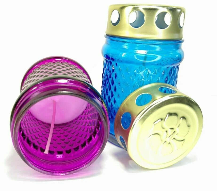 Лампада неугасимая, поминальная D-100, стекло цвет Синий; Крышка - металл.