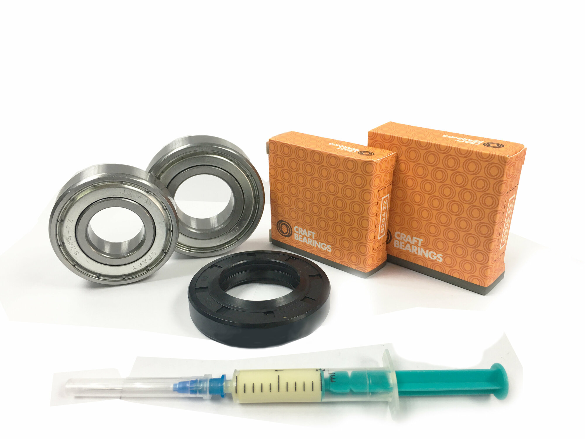 Ремкомплект бака стиральной машины (подшипники CRAFT BEARINGS 6204 - ZZ, 6205-ZZ; сальник 30x52x10/12; смазка)