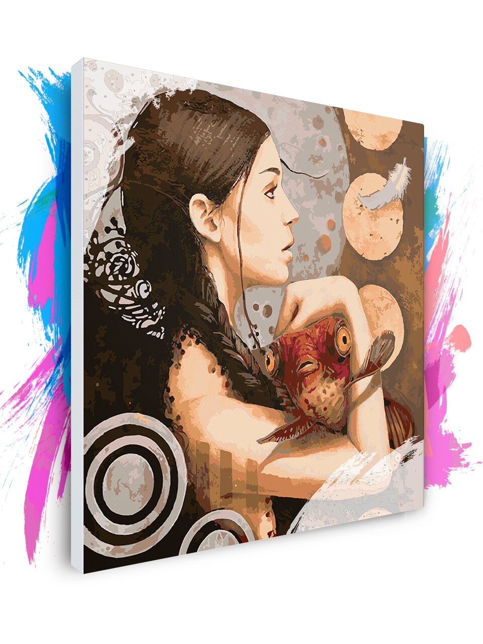 Картина по номерам на холсте Девушка с рыбой, 40 х 40 см
