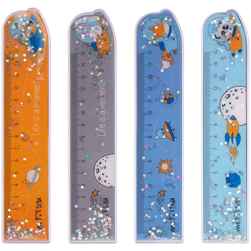 Линейка 15 см MESHU "Space adventure" ПВХ с блестками, ассорти, европодвес, 6 шт