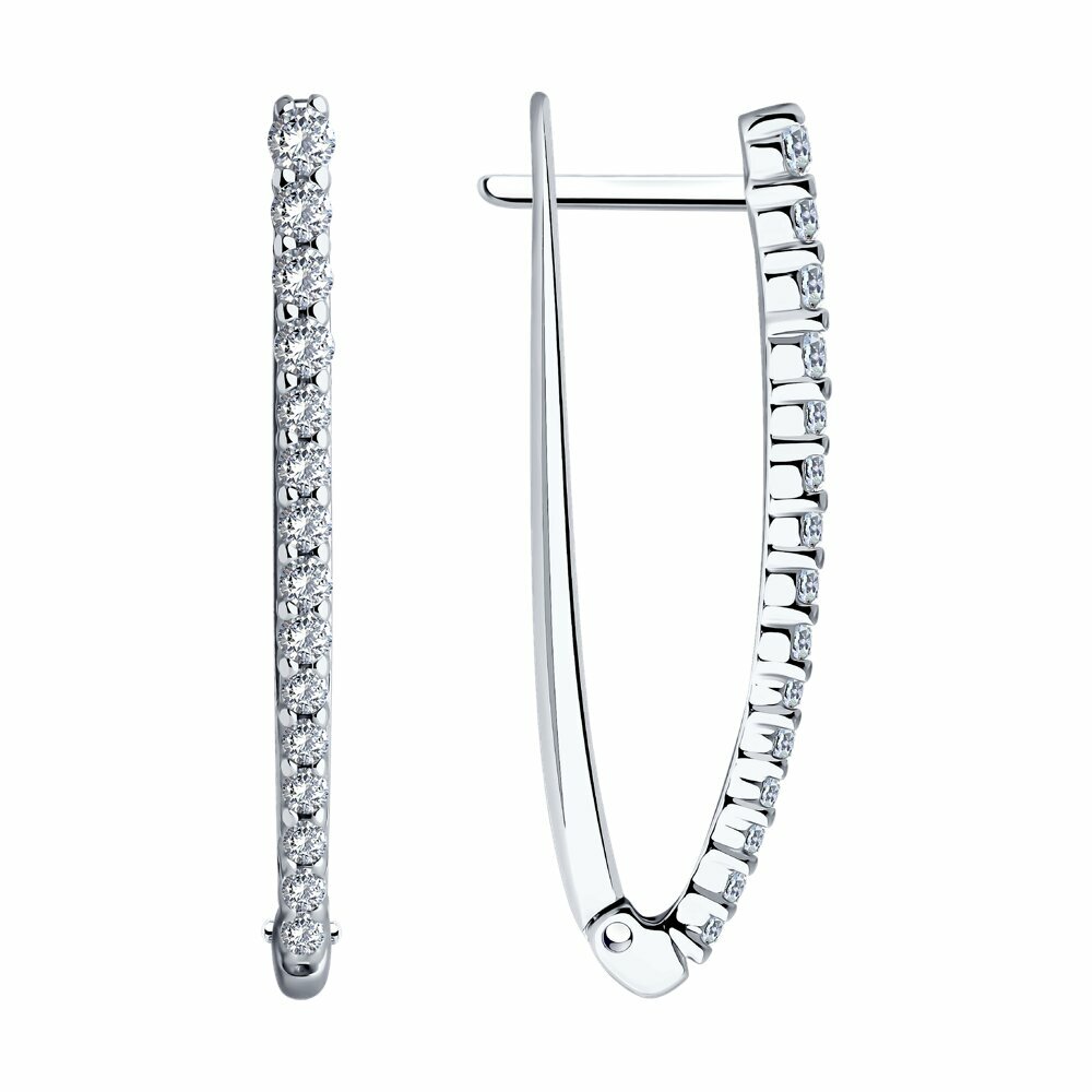 Серьги, серебро, 925 проба, родирование, фианит