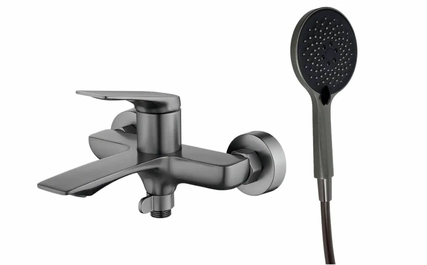 Смеситель для ванны с коротким литым изливом и ручной лейкой HAIBA, HB60816-3, цвет: графит