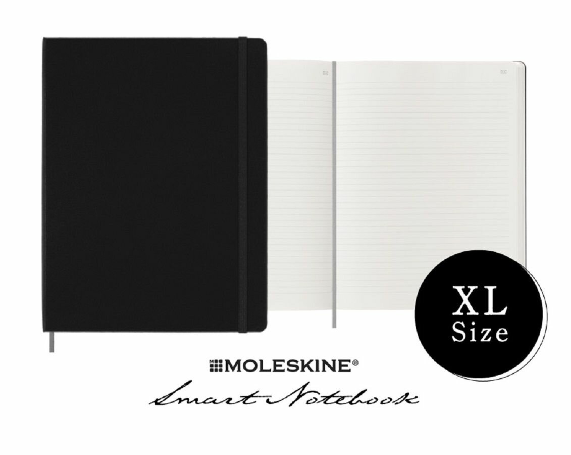 Блокнот в линейку Moleskine SMART NOTEBOOK XL 190Х250, SMNL41HBK, 176 стр, твердая обложка черный