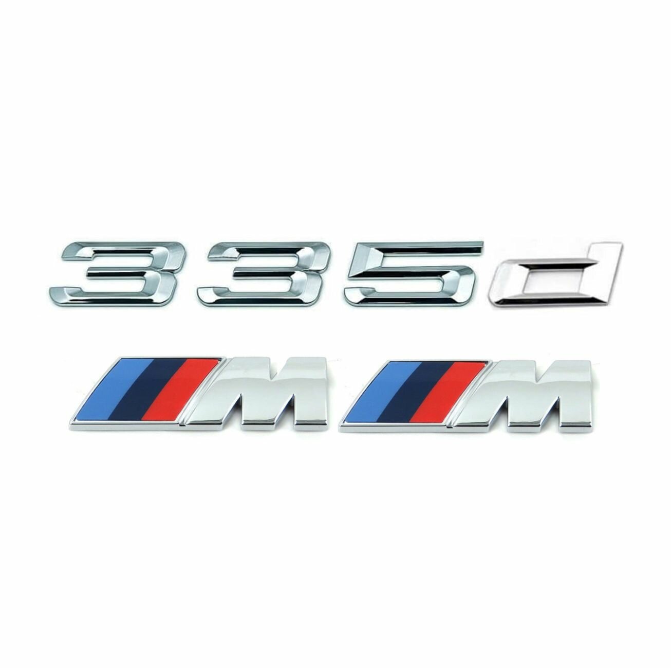 Комплект: шильдик на багажник длям BMW 335d + 2 эмблемы на крыло M-performance хром