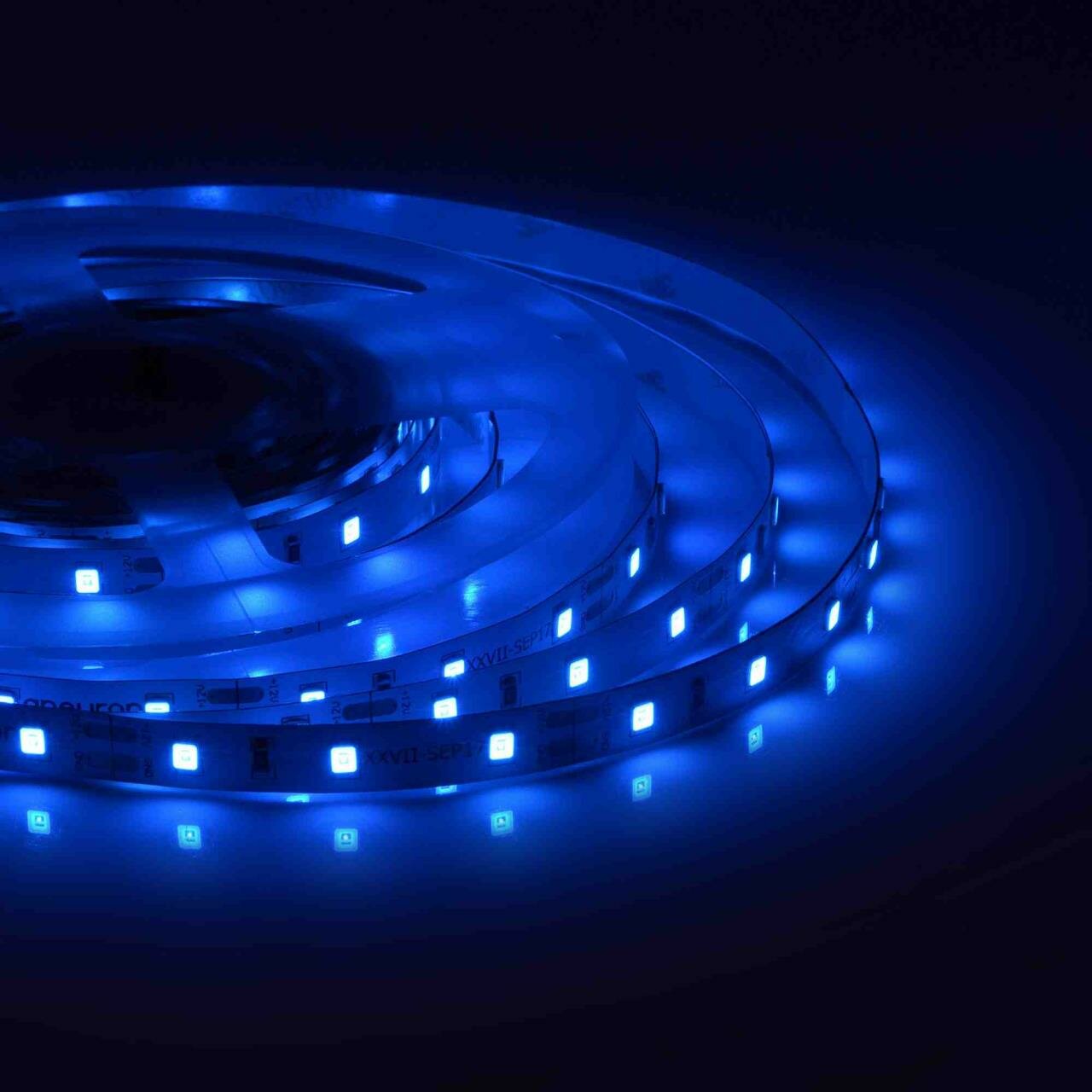 00-01 Светодиодная лента, 12В, 4,8Вт м, smd3528, 60д м, IP20, 280Лм м, ширина подложки 8мм, 5м, сини