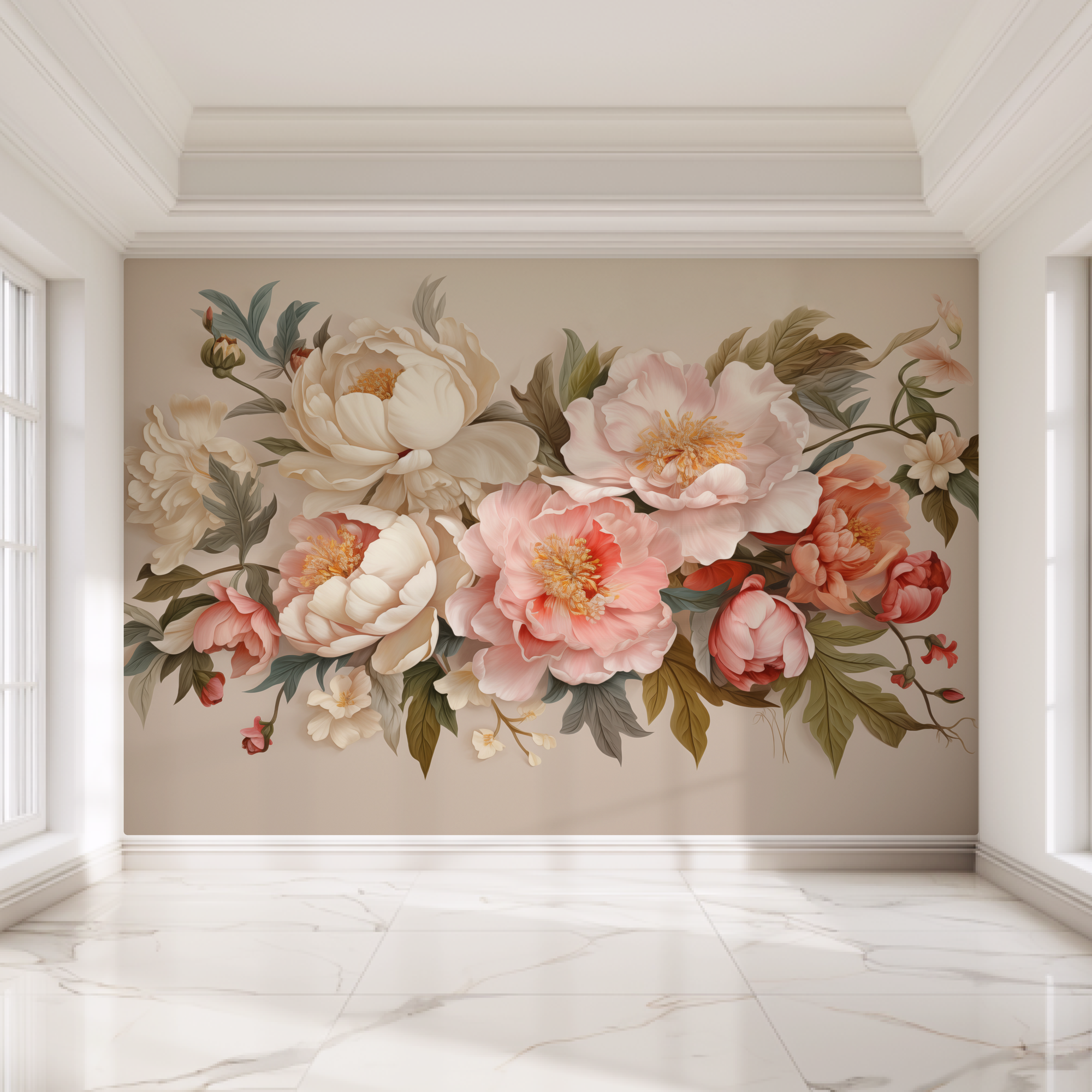 Фотообои Fotooboikin "Цветы пионы", флизелиновые, 3d-эффект, 400x280 см
