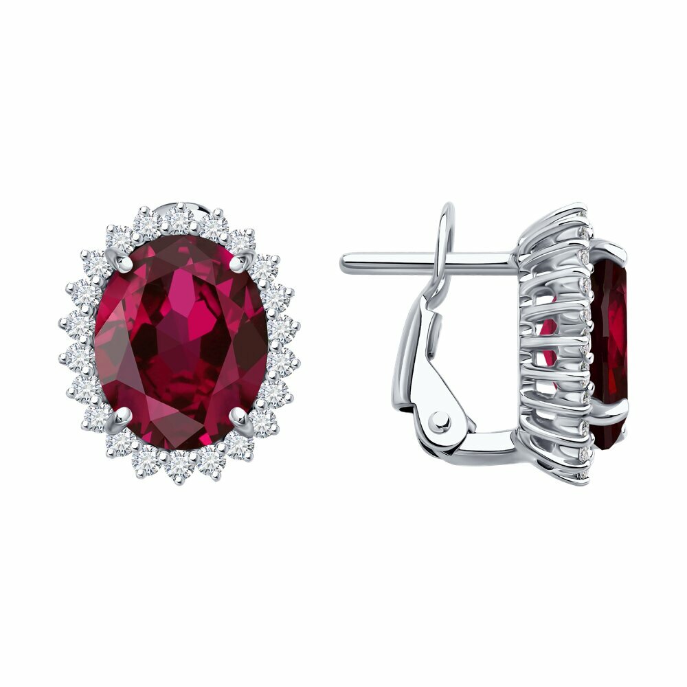 Серьги, белое золото, 585 проба, рубин, бриллиант