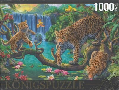 ПазлыKONIGSPUZZLE 1000 деталей. Леопарды у водопада ФK1000-6634, (Рыжий кот)