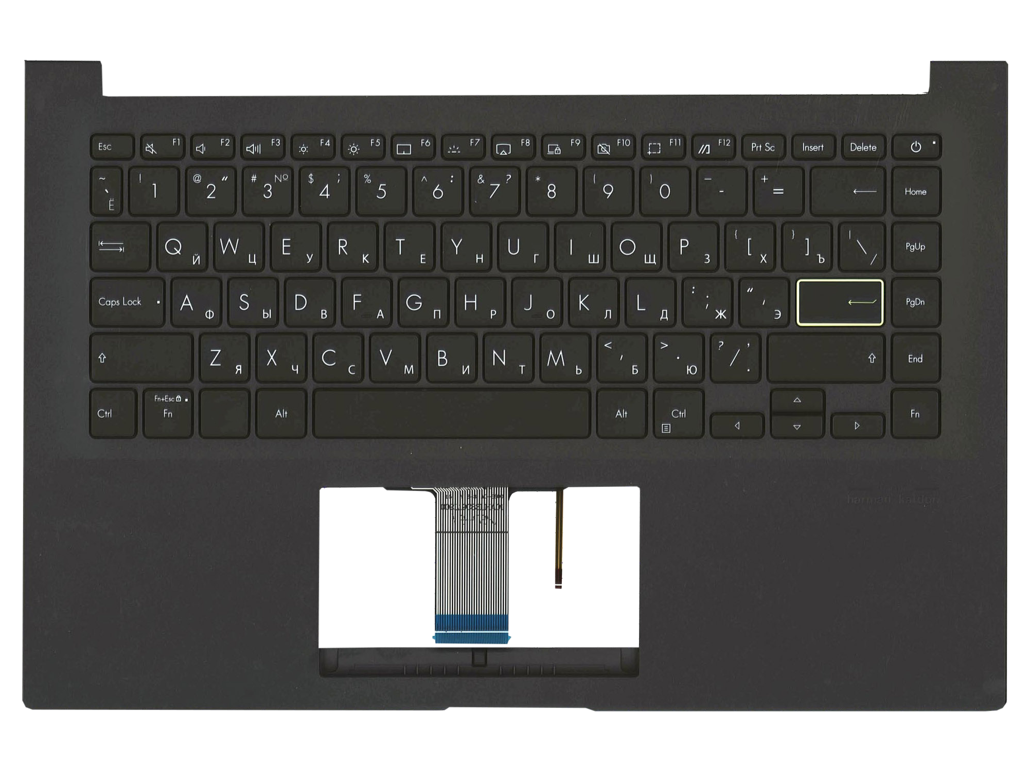 Клавиатура (топ-панель) для ноутбука Asus X421 черная с черным топкейсом, с подсветкой