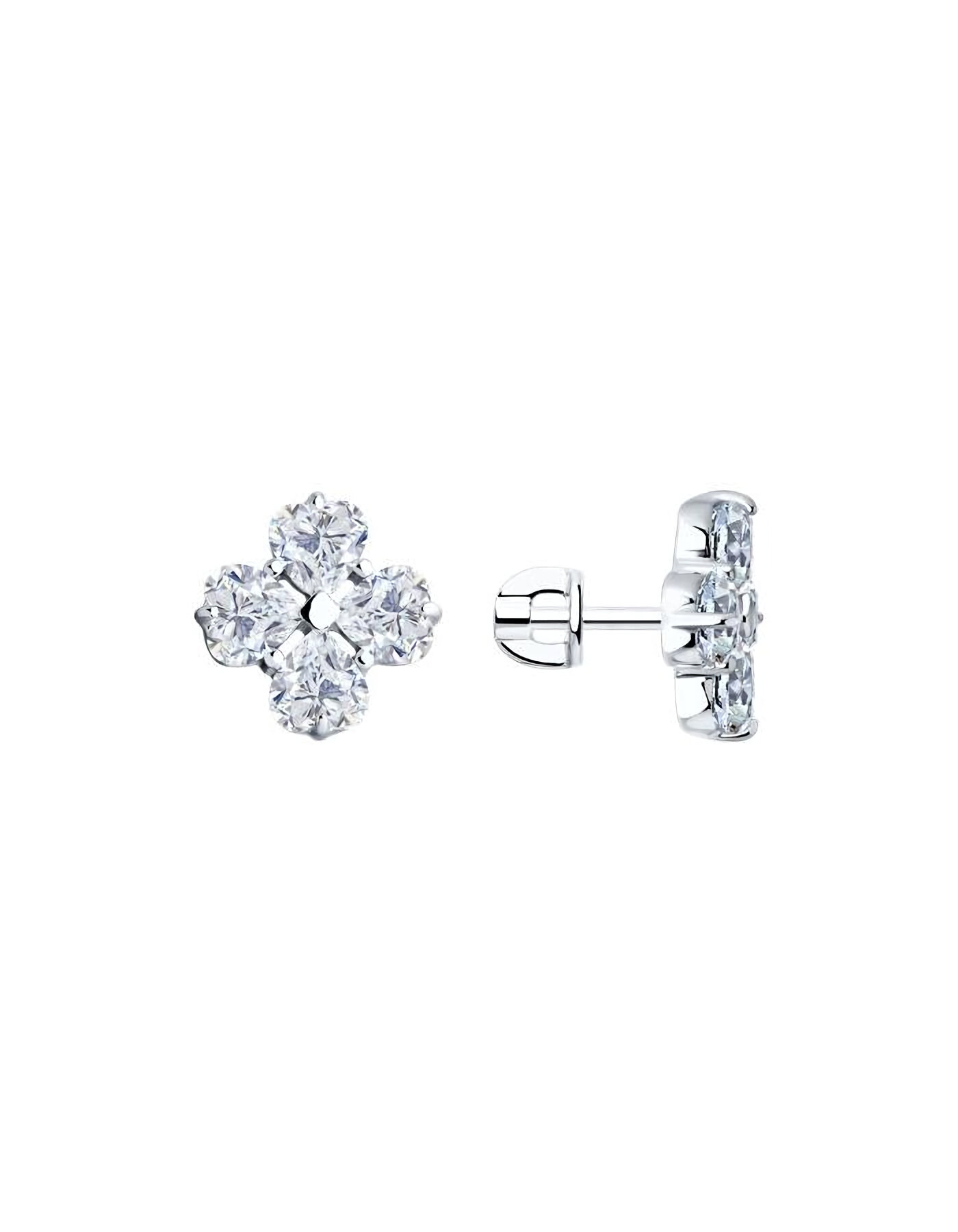 Серьги пусеты, серебро, 925 проба, родирование, фианит