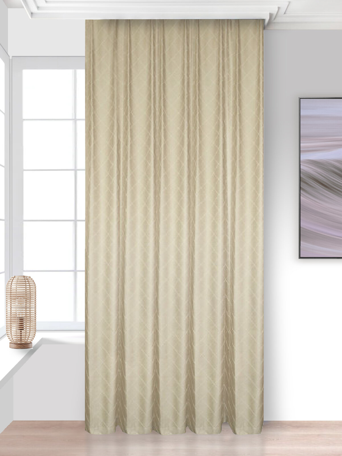 Портьера на шторной ленте, штора "Велия" бежевый, Ш 170 х В 270 см, бежевый