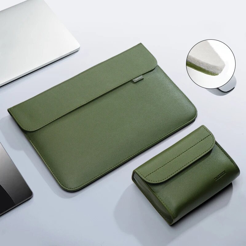 Чехол для ноутбука из искусственной кожи для Macbook Air Pro 13 16 For 15.6-16 Inch, Green With Bag