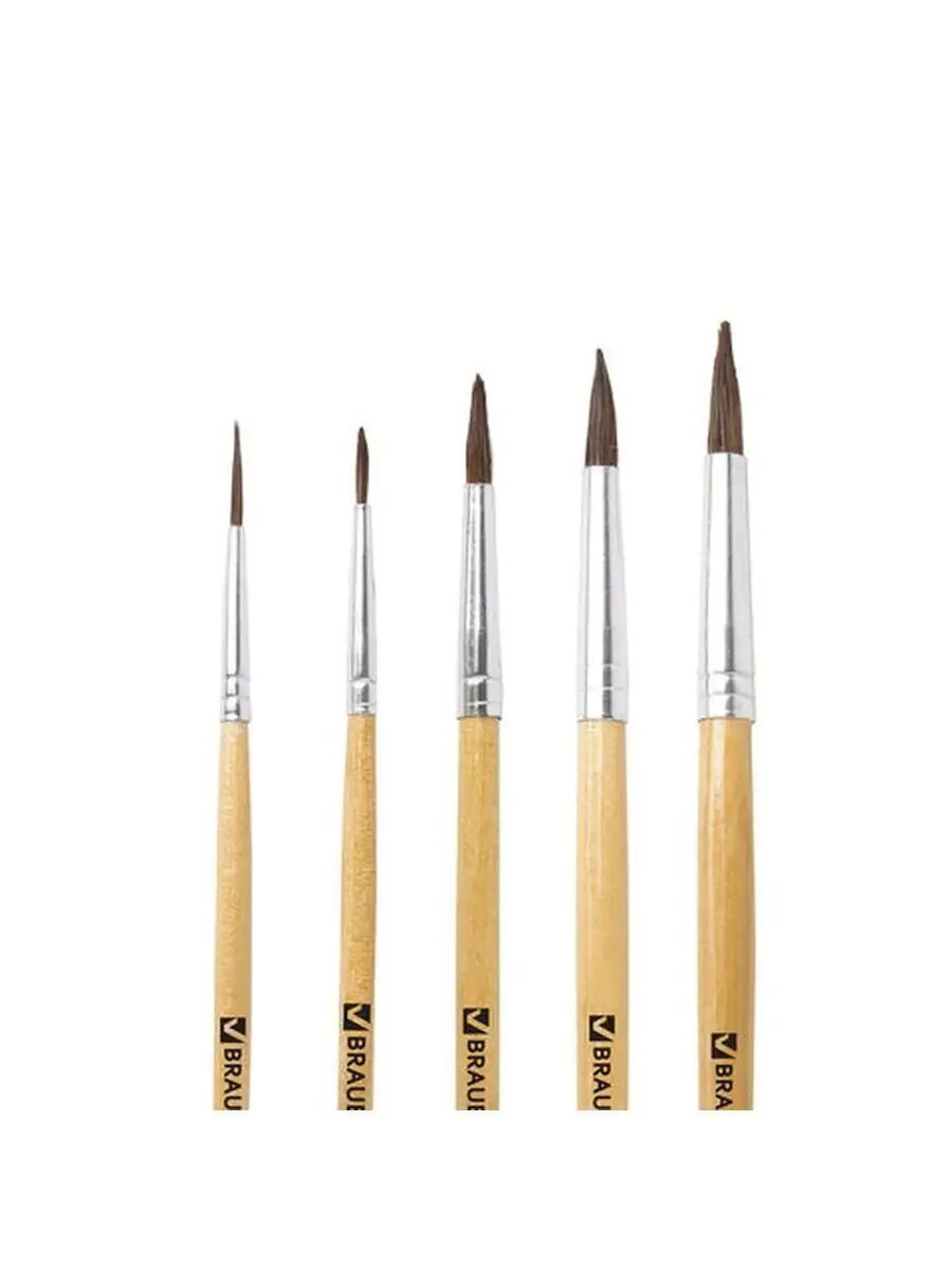 Набор кистей для рисования BRAUBERG "Пони", 5 штук, круглые, короткие, № 1