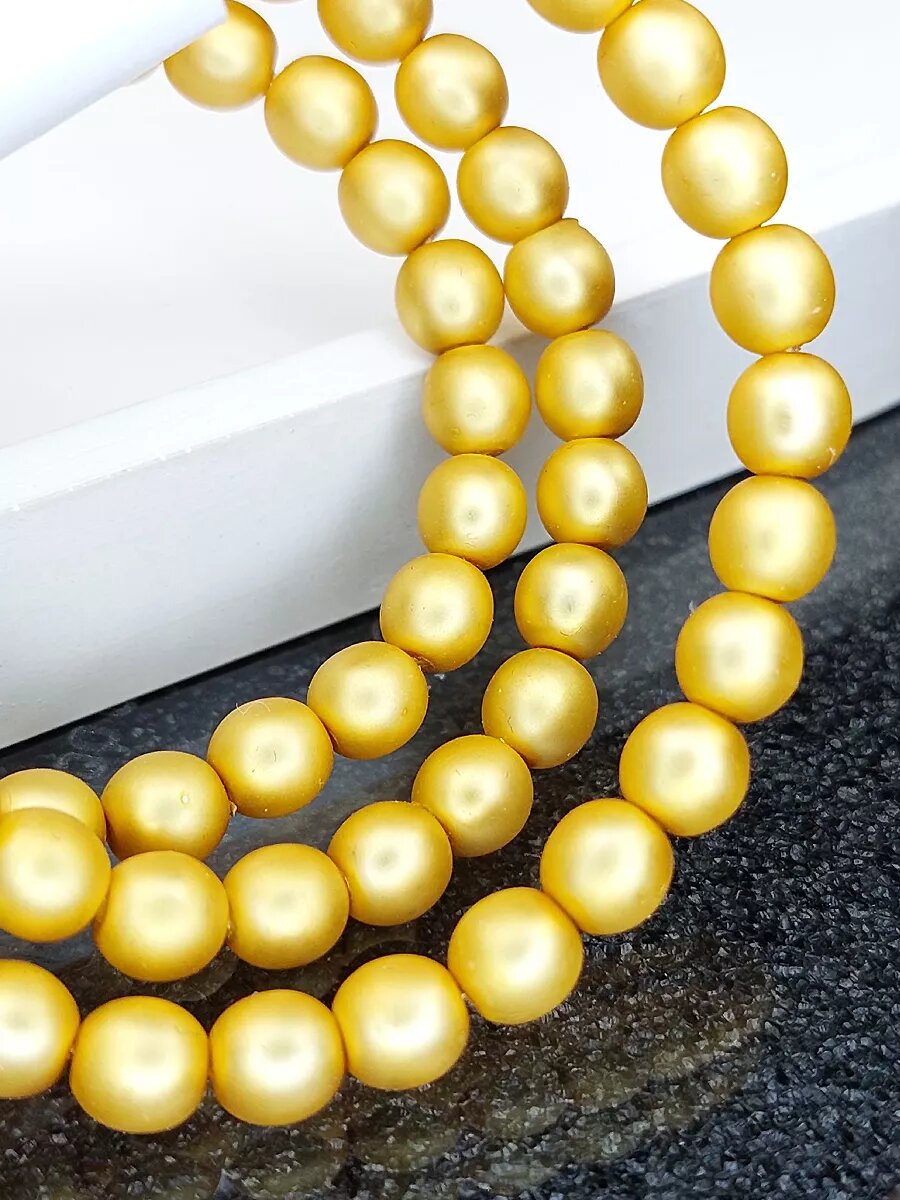 Бусины чешские Preciosa под жемчуг, стекло, круглые, 5 мм золотистый матовые