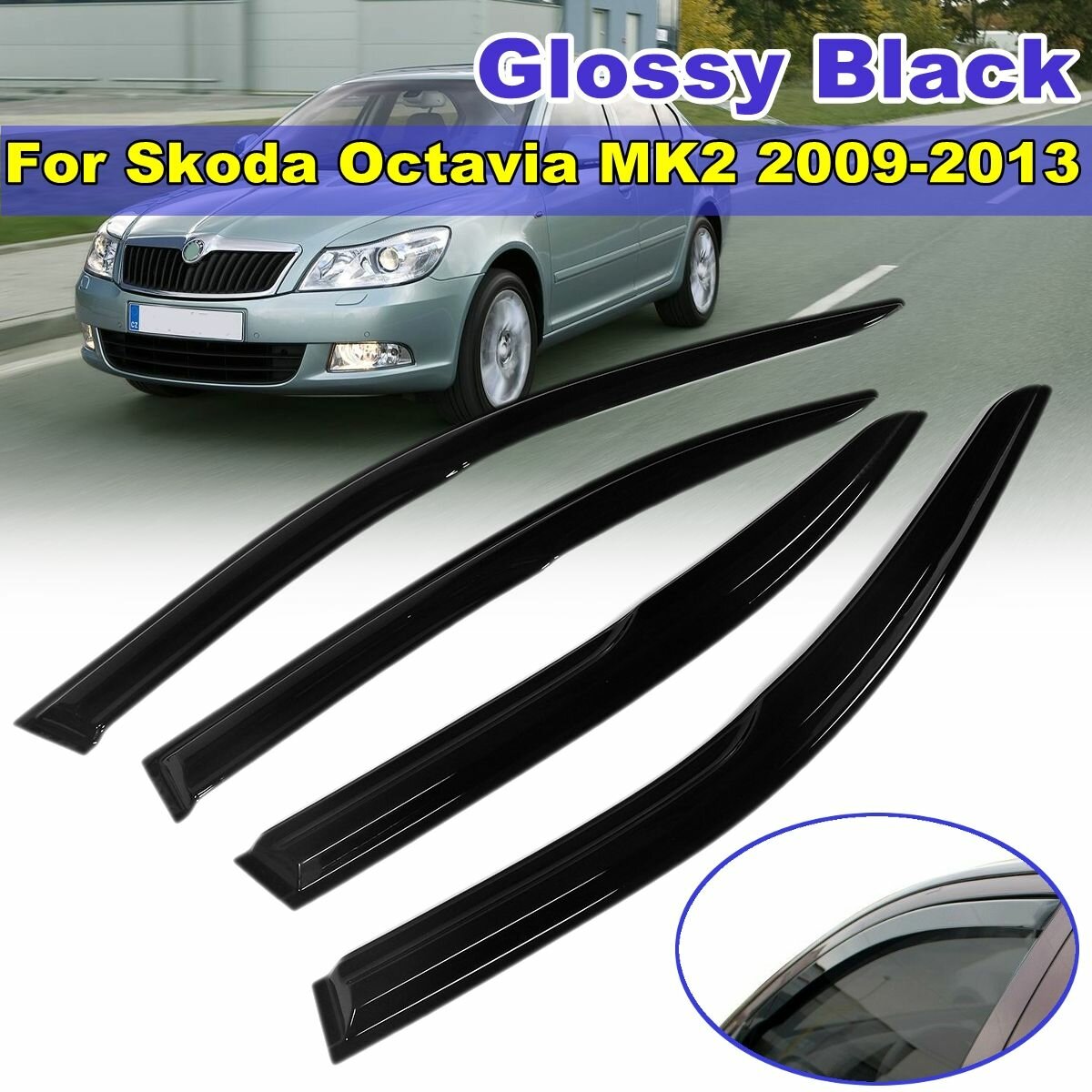 Козырёк для окон Glossy Black для Skoda Octavia MK2 2009-2013