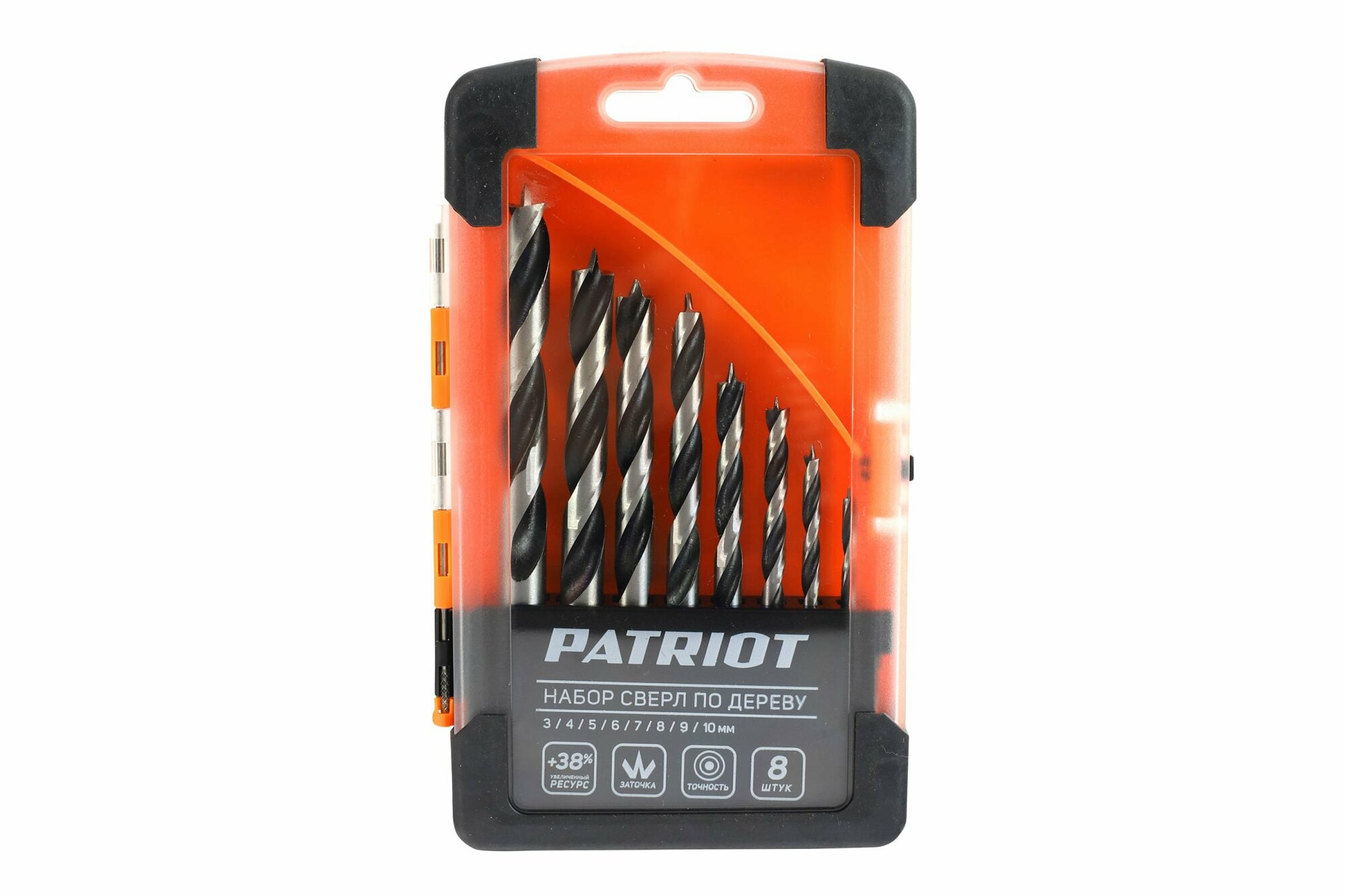 Набор сверл по дереву спиральные W-образная заточка 3, 4, 5, 6, 7, 8, 9, 10 мм Patriot
