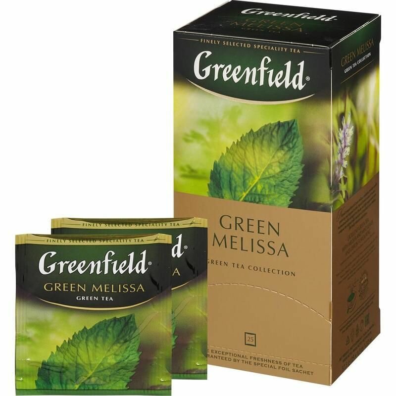Greenfield Чай зеленый Green Melissa, 25 пакетиков по 1,5 г