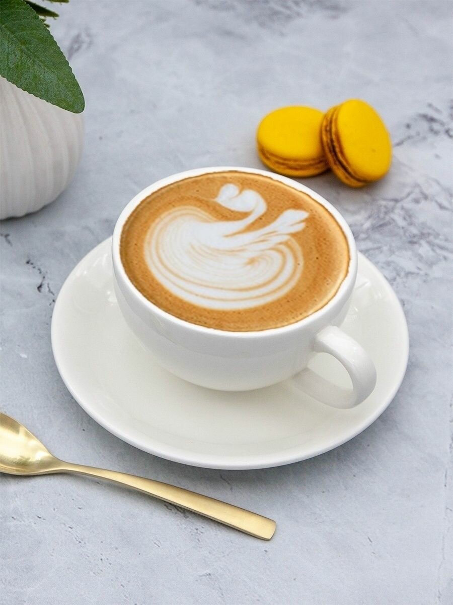 Белая чайная пара, большая кружка для чая и кофе с блюдцем, чашка чайная кофейная, 290 мл