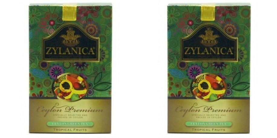 Zylanica Чай листовой "Ceylon Premium Collection", Тропические фрукты, зеленый, 100 гр, 2 шт