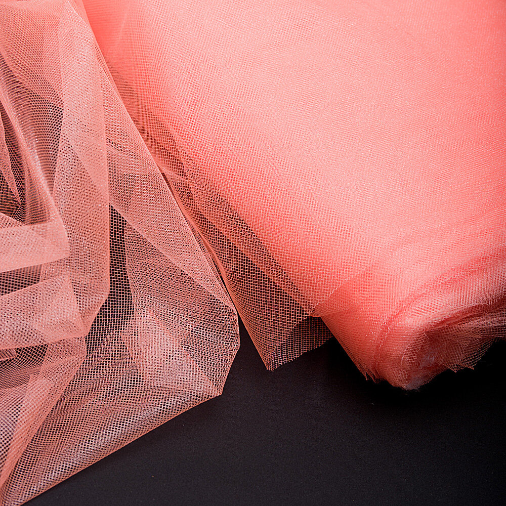 Ткань фатин перламутровый средний розовый неоновый без рисунка (2057)