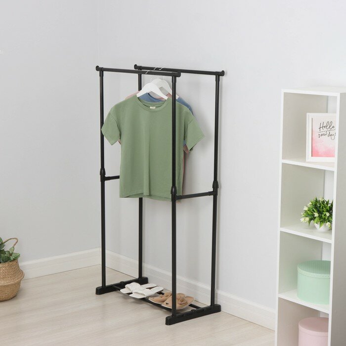 Вешалка - стойка напольная для одежды LaDоm, двойная, телескопическая, 80×42×90(150) см, чёрная