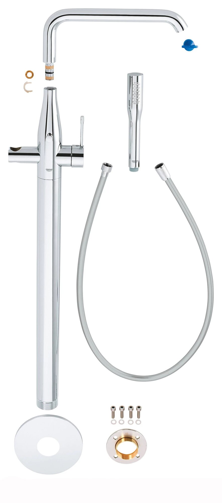 Смеситель для ванны GROHE Essence+ с душевым гарнитуром, верхняя монтажная часть, напольный монтаж,