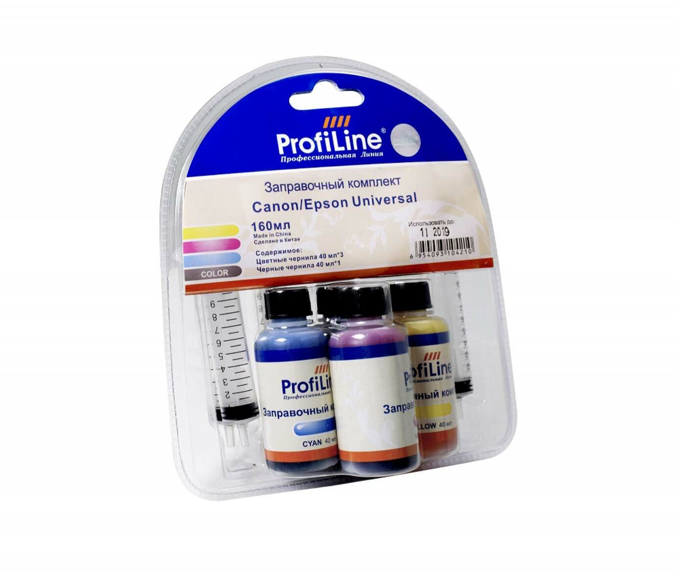 Комплект универсальных чернил для Canon/Epson BkCMY 4*40 мл водн ProfiLine