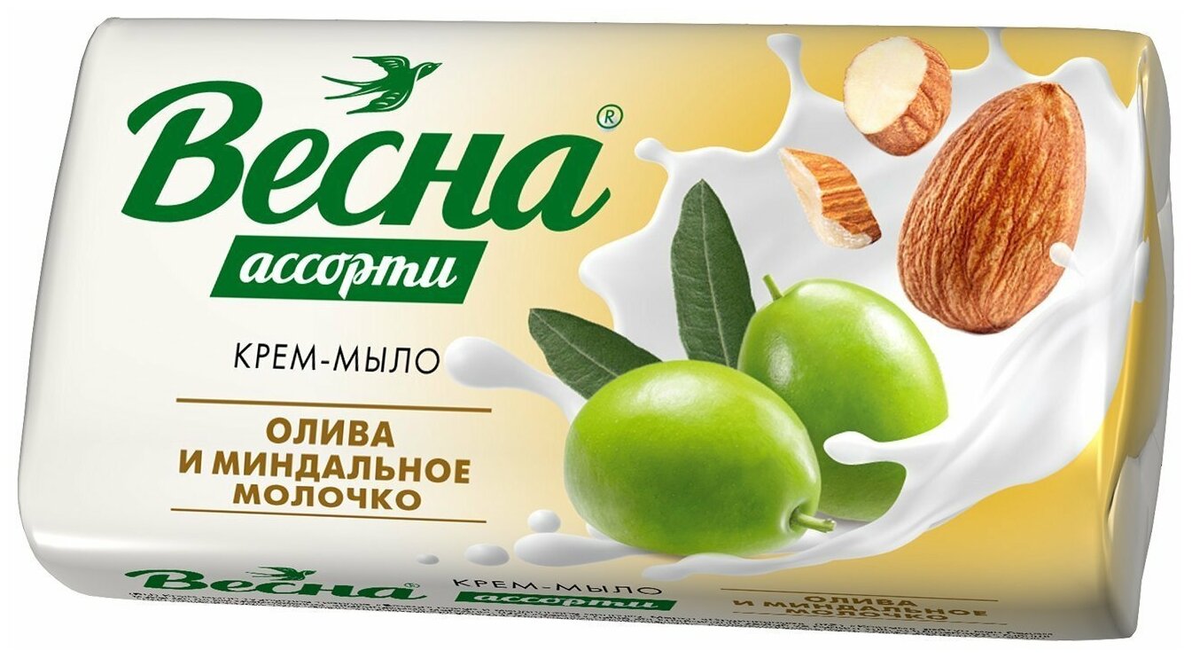 Весна Крем-мыло кусковое Олива и миндальное молочко, 90 г