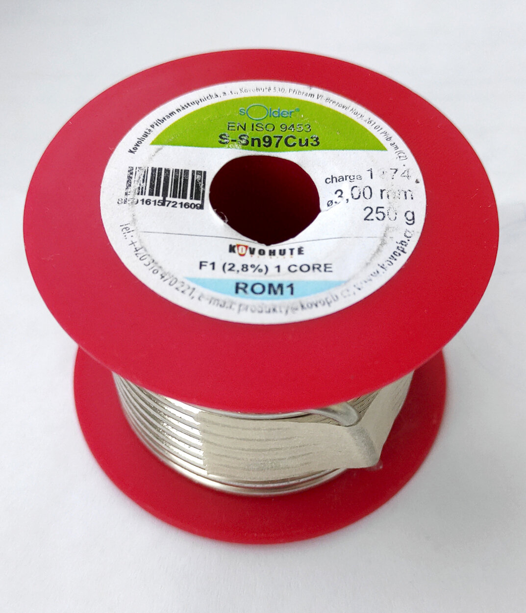Припой ISO-Core S-Sn97Cu3, d3.0 мм, с флюсом F1 (2,8%) ROM1, 250 гр Kuvohute