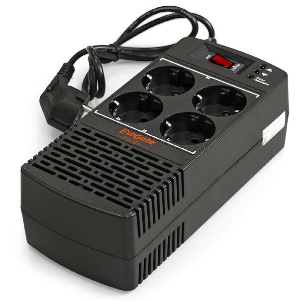 EXEGATE Сетевой фильтр EP285940RUS Стабилизатор Power AD5000-1200 1200VA 600W, диапазон 150.280В, 4 евророзетки