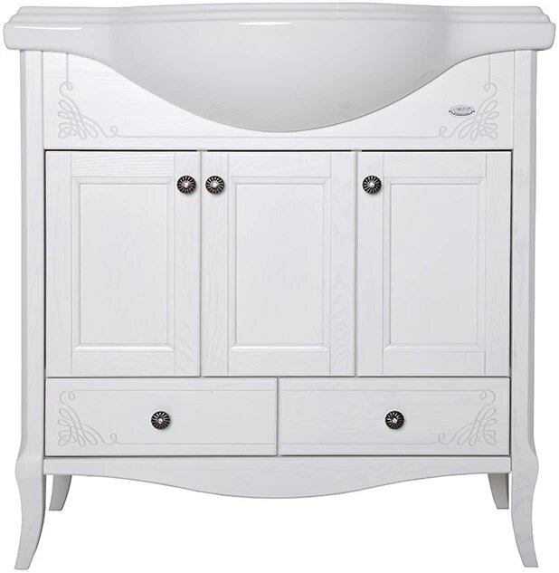 Тумба с раковиной белый серебряная патина 81 см ASB-Woodline Салерно