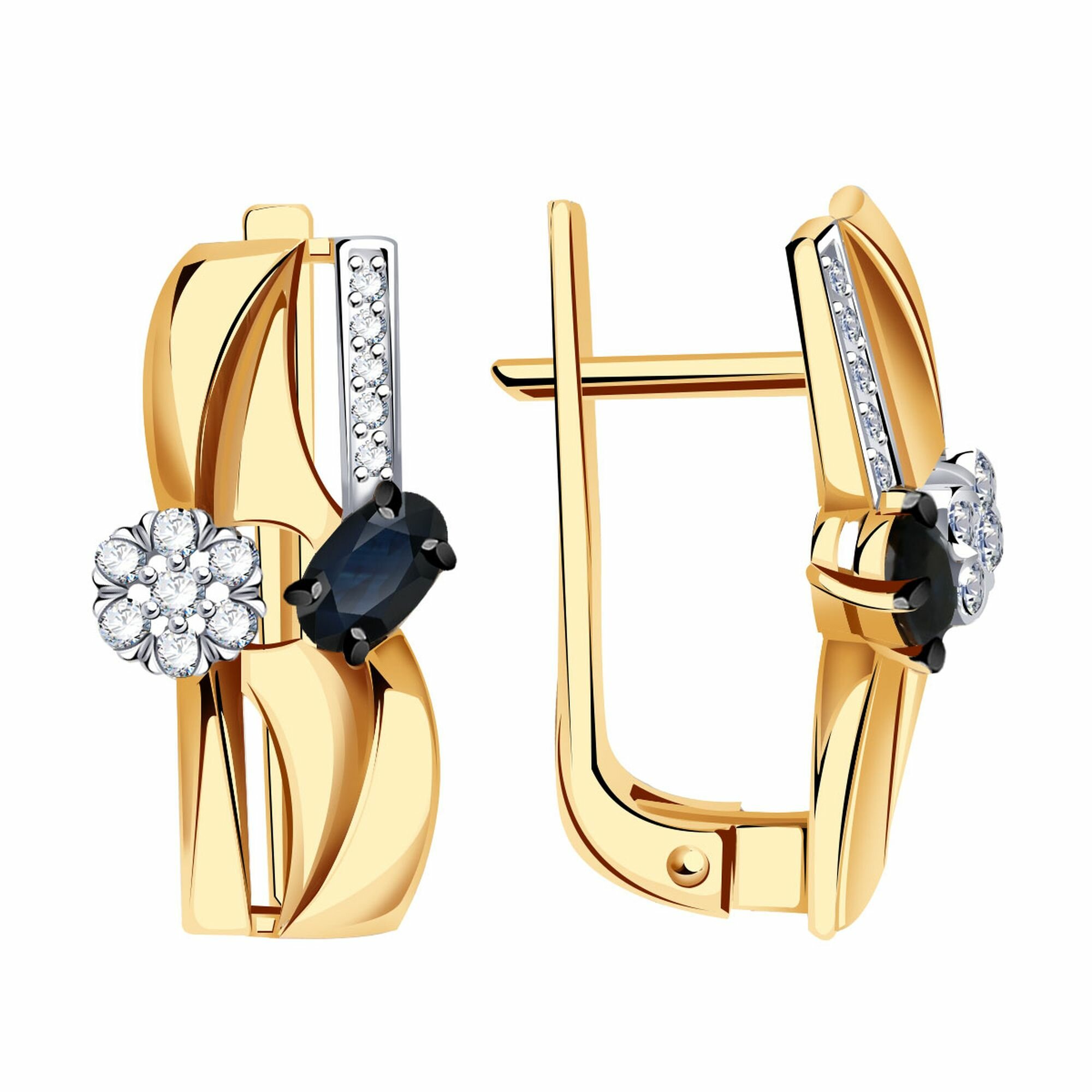 Серьги, красное золото, 585 проба, сапфир, бриллиант