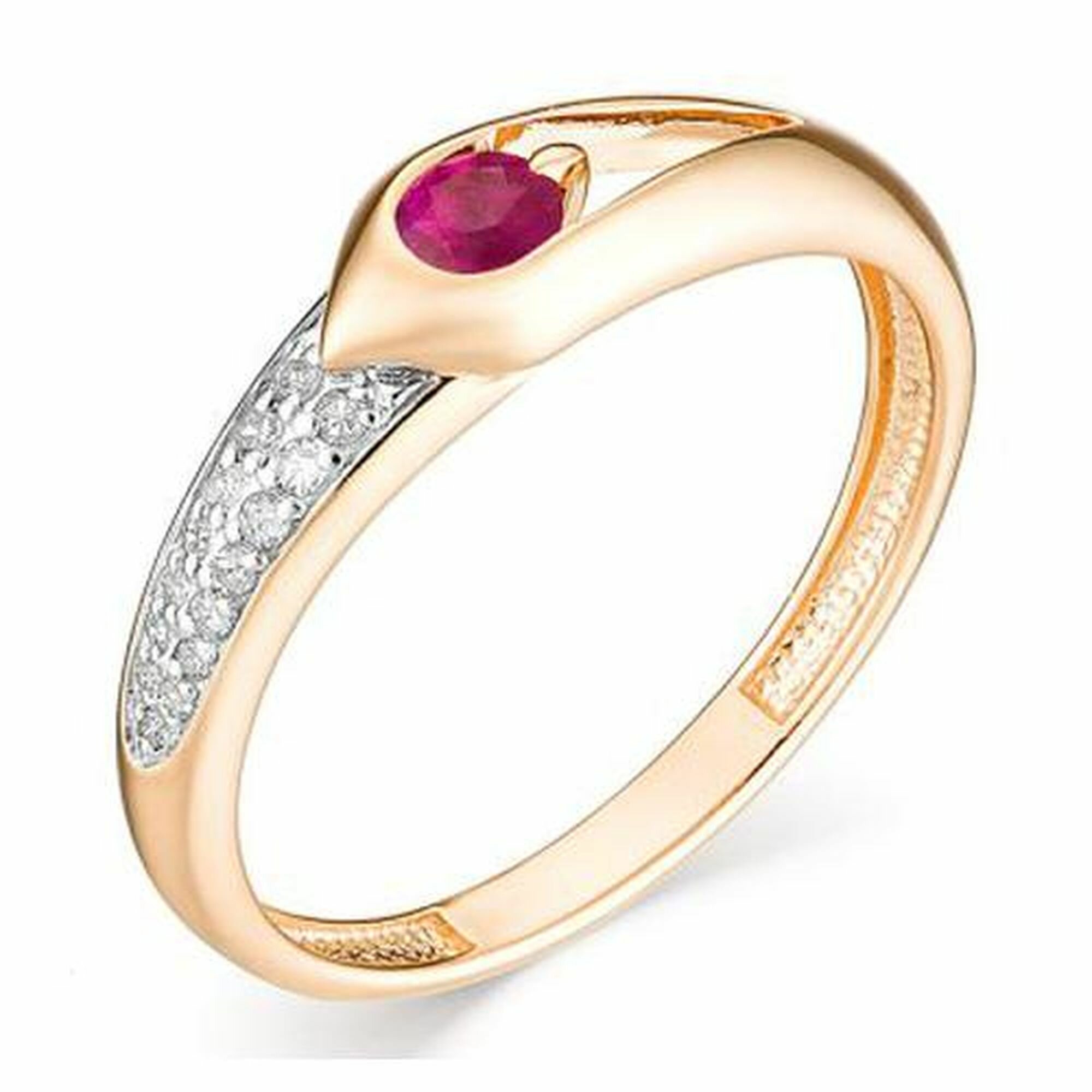 Кольцо, красное золото, 585 проба, рубин, бриллиант