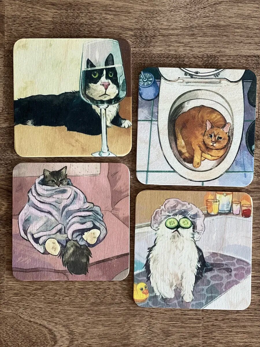 Подставка под кружку и стаканы мем Котики 4 шт