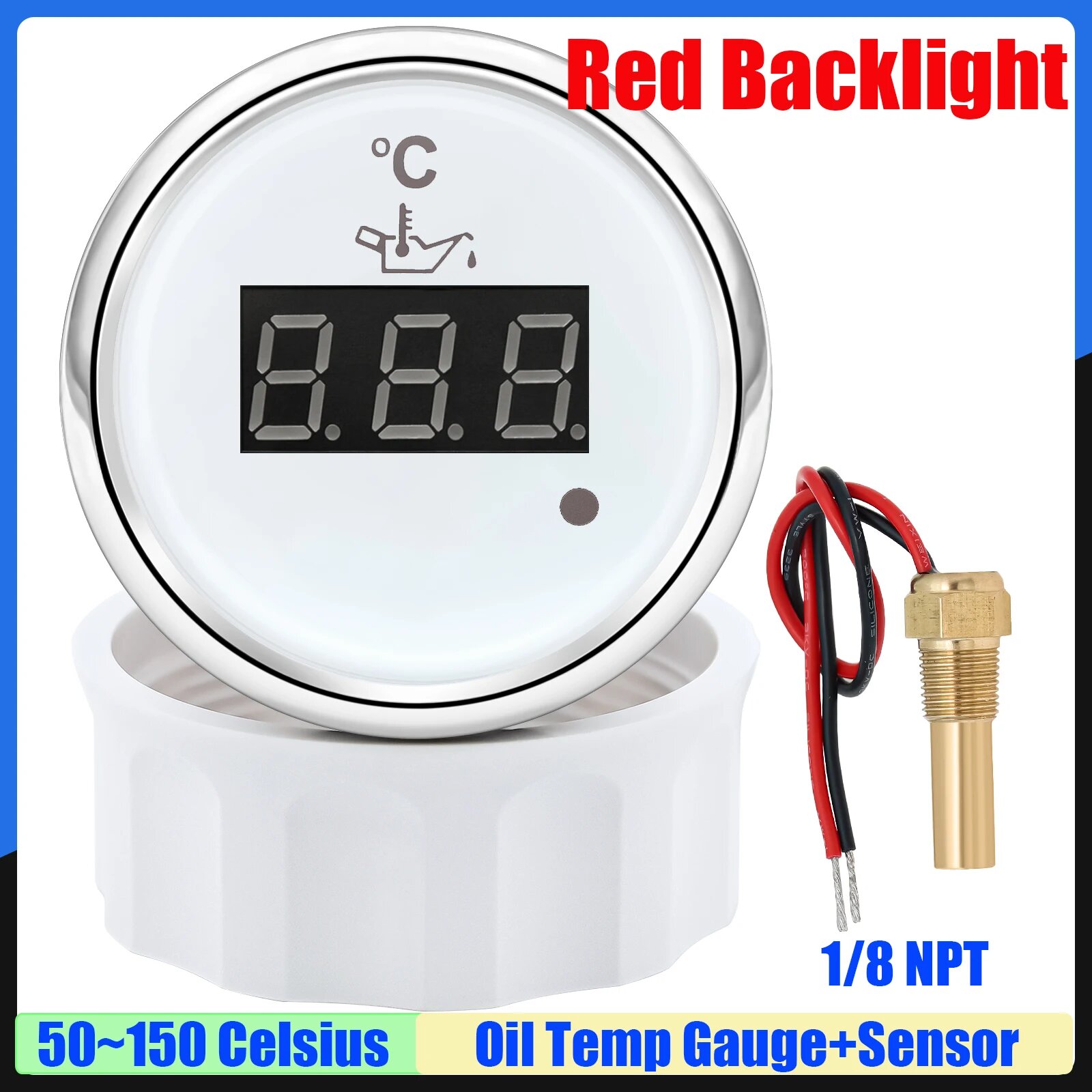 Красный свет, 52 мм, датчик температуры масла + датчик с сигнализацией, цифровой WS 1-8NPT