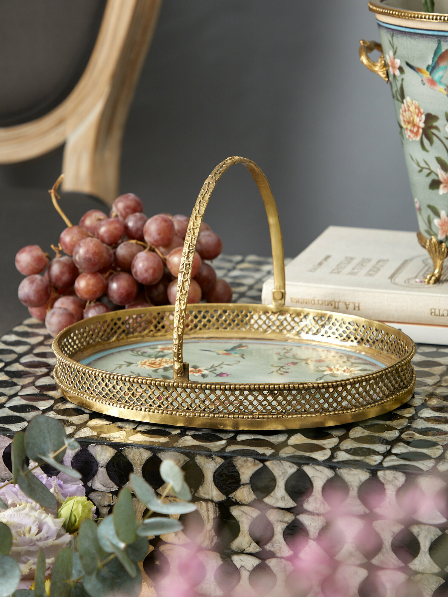 C385FC/HLG2085 Блюдо с ручкой 25х20х18см, Фарфор, бронза, Glasar